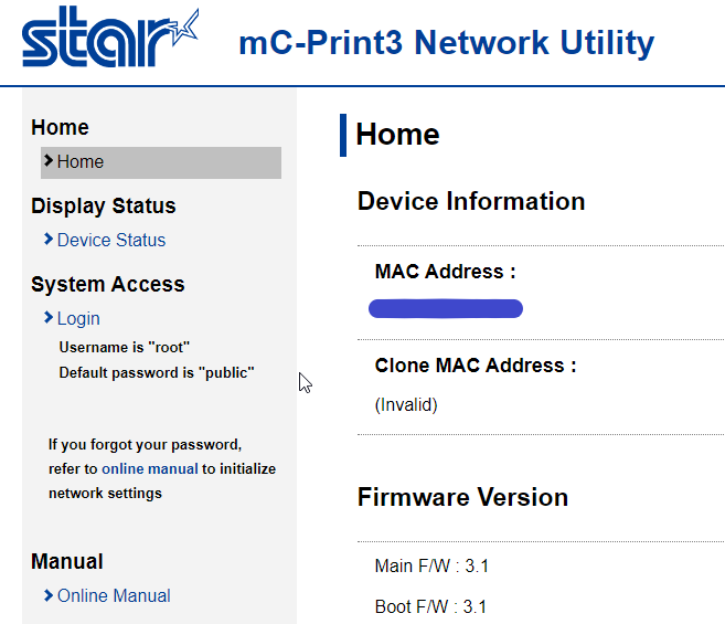 Receipt Printer: Star mC-Print3