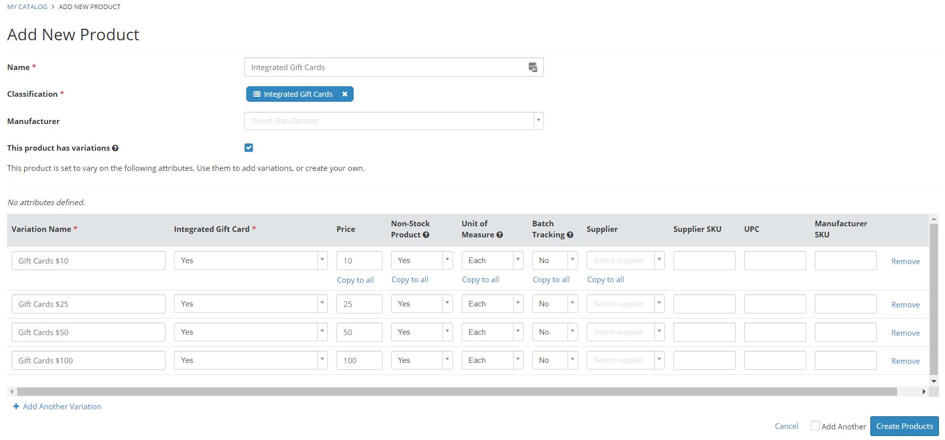 Integrated Gift Card Setup in Hub