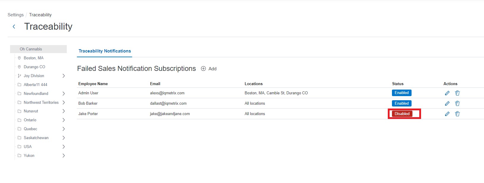 Failed Sales Notification Subscriptions