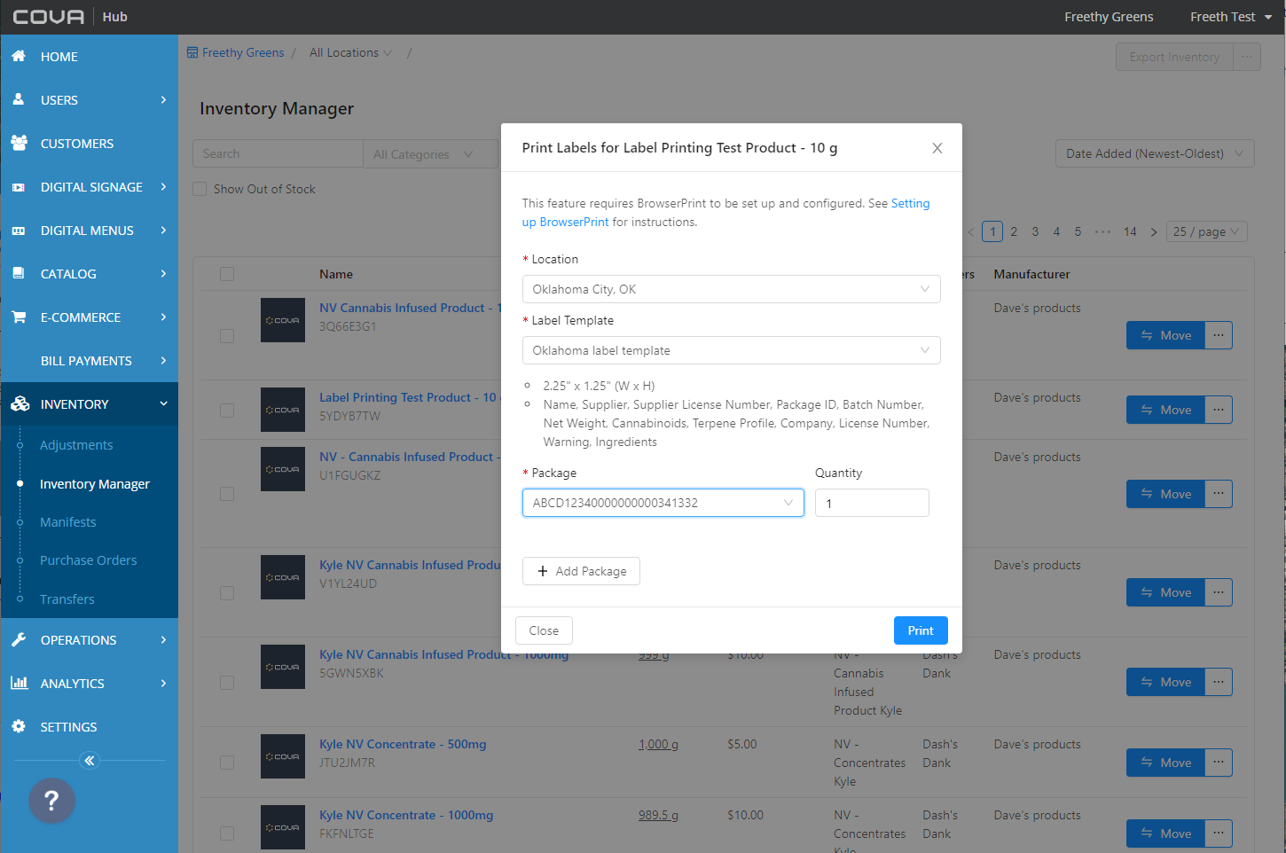 Print Labels From HUB